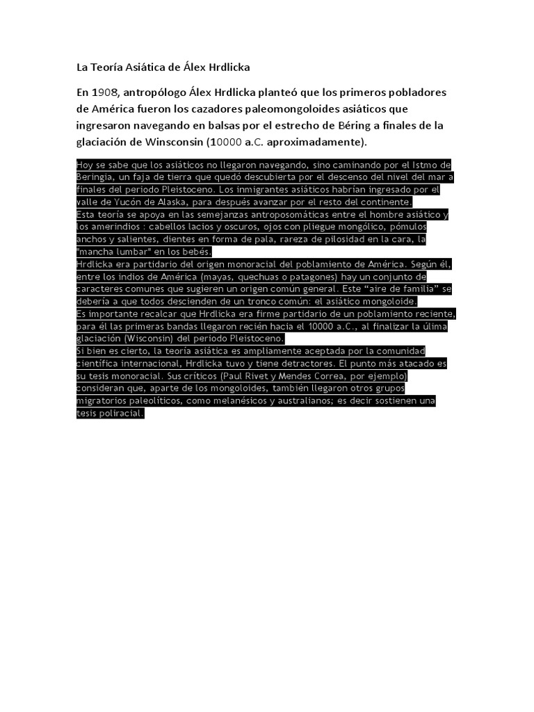 La Teoría Asiática de Álex Hrdlicka | PDF