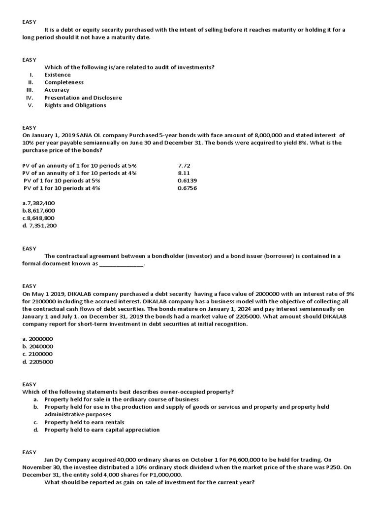 Investment Questionnaire Final | PDF | Bonds (Finance) | Stocks