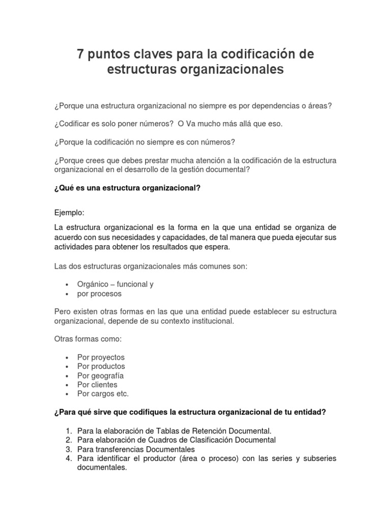Pasos Claves para La Codificación de Estructuras Organizacionales | PDF ...