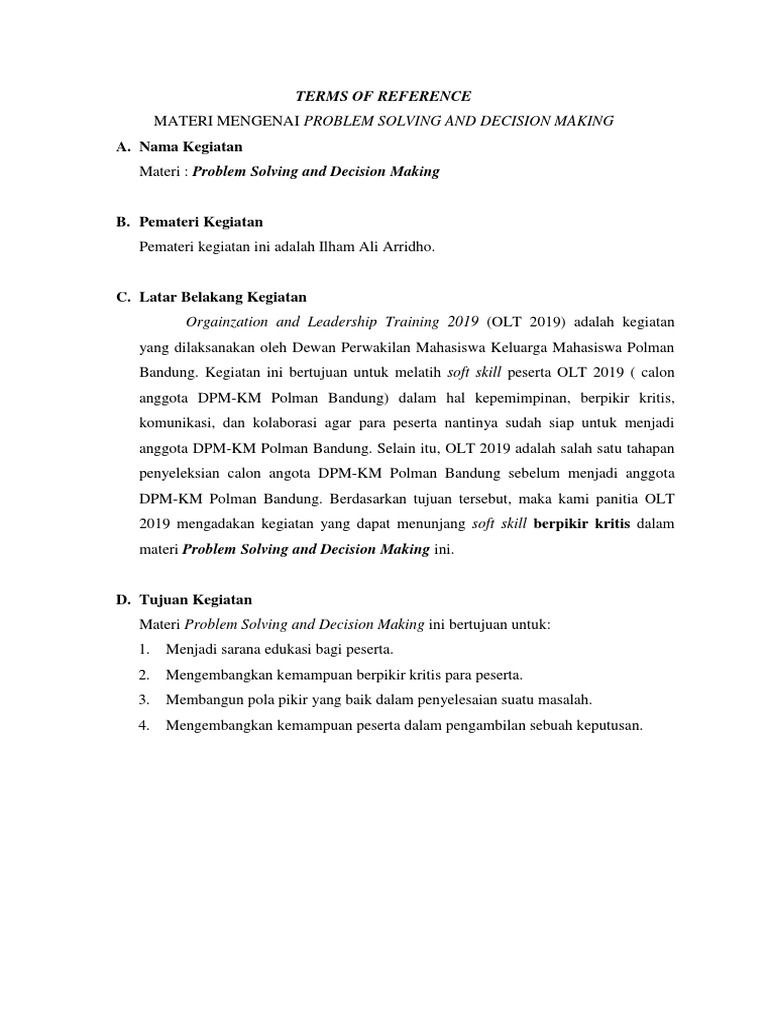 Pelatihan Problem Solving DPM-KM | PDF | Karier & Perkembangan