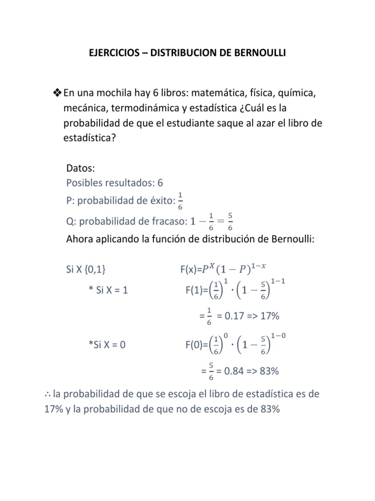 Ejercicios - Distribucion de Bernoulli | PDF | Probabilidad | Investigación cuantitativa