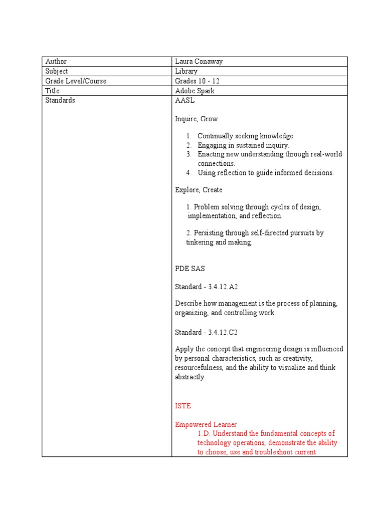 Adobe Spark Lesson Plan-2 | PDF | Design | Creativity