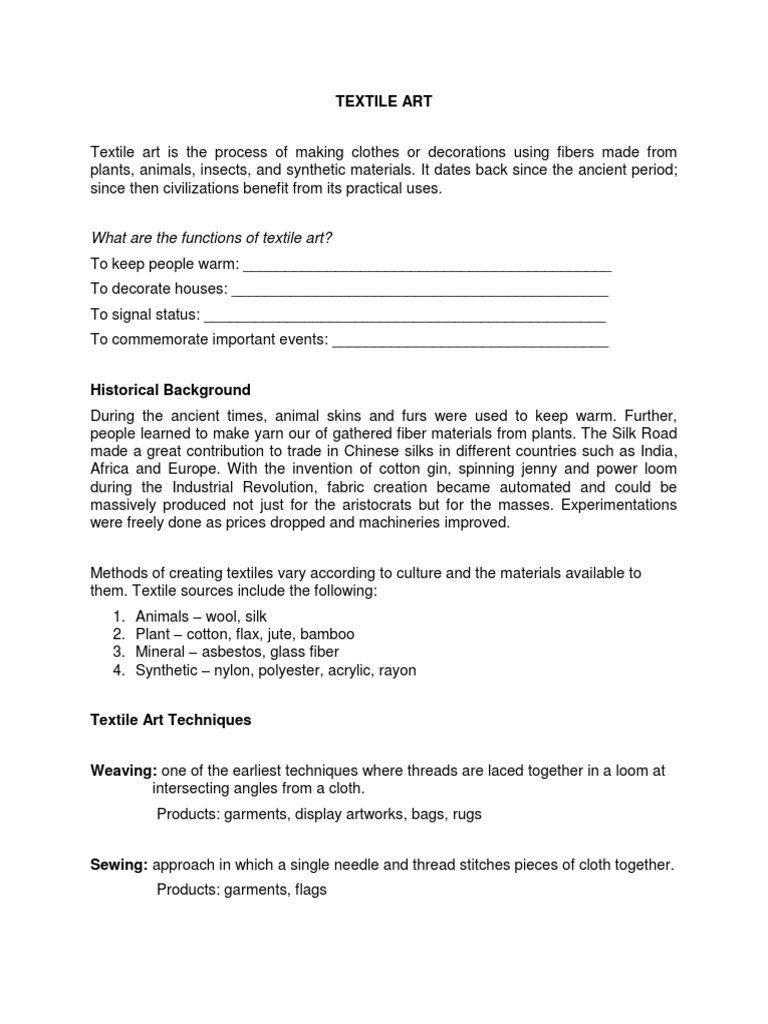 What Are The Functions of Textile Art? | PDF | Textiles | Textile Arts