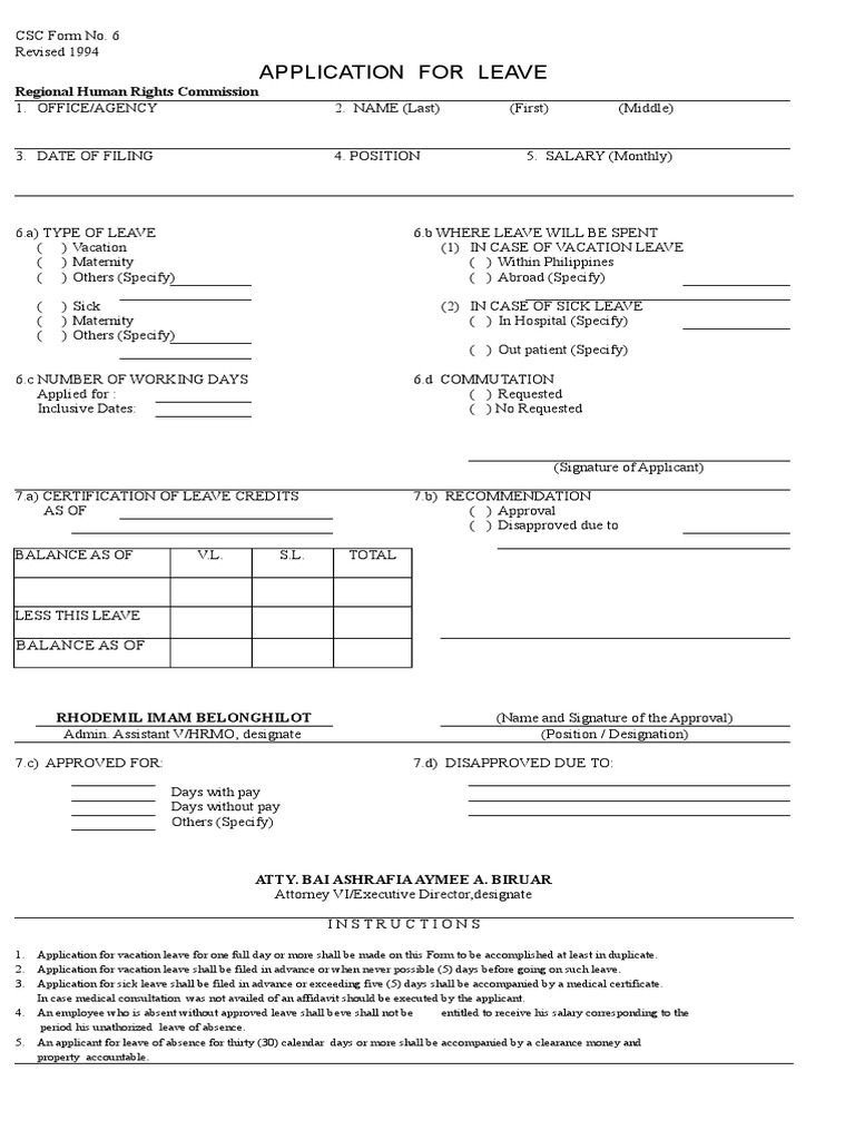 Application Leave Form - Blank | PDF | Government Information | Justice