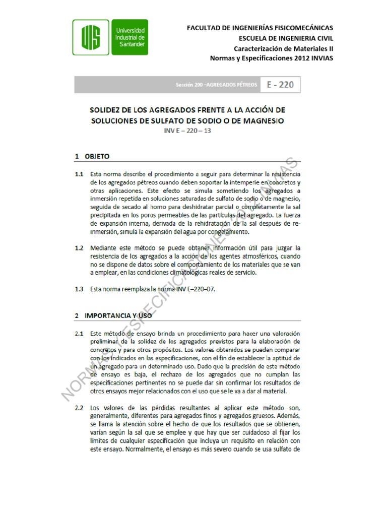 Norma de Ensayo 220 INVIAS 2012 PDF | PDF