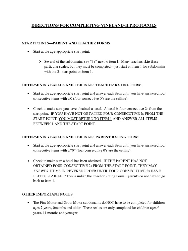 Directions For Completing Vineland PDF | PDF | Action (Philosophy ...