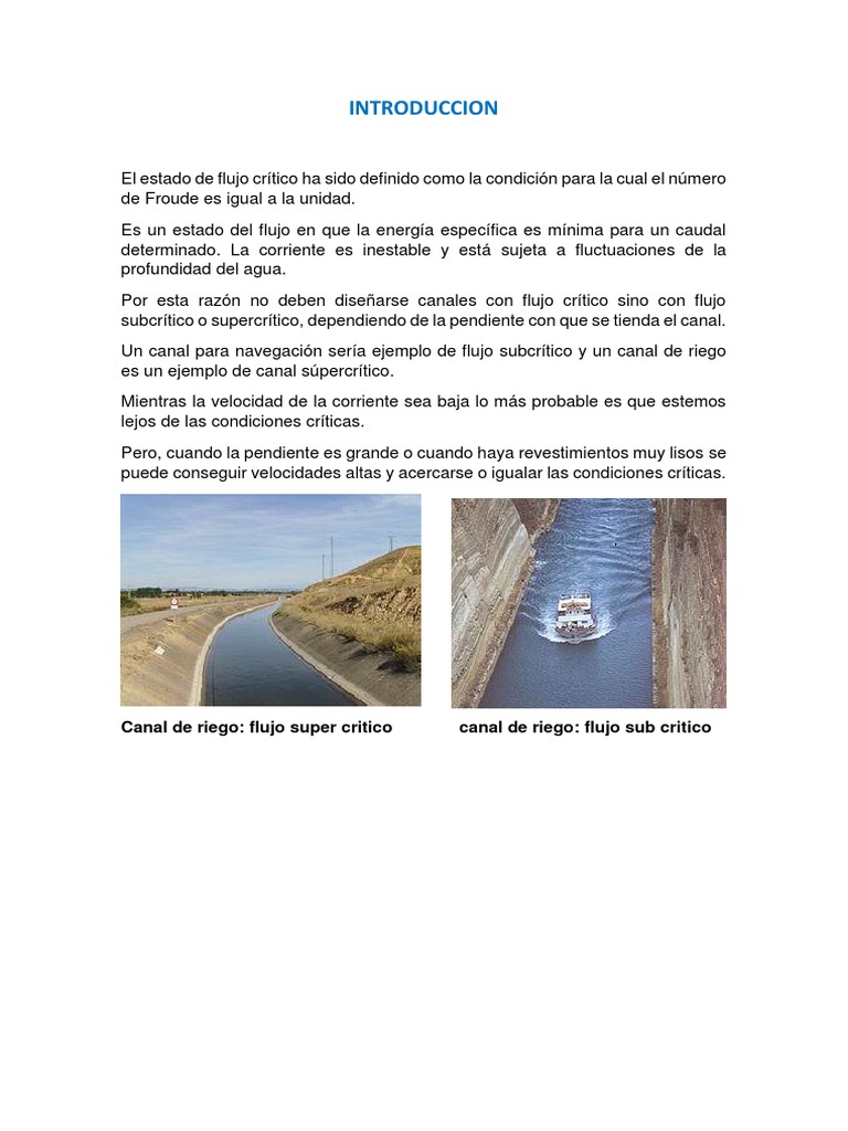 Ecuaciones Del Flujo Critico Hidraulica | PDF | Canal | Descarga ...