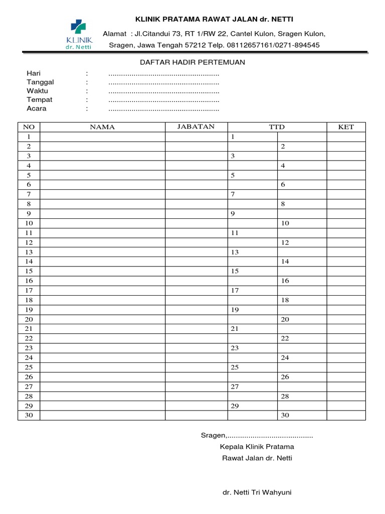 Format Daftar Hadir Rapat | PDF