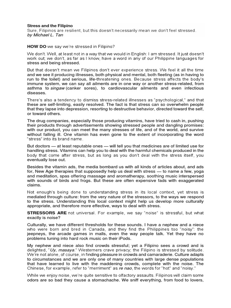 Stress and The Filipino | PDF | Stress (Biology) | Machismo