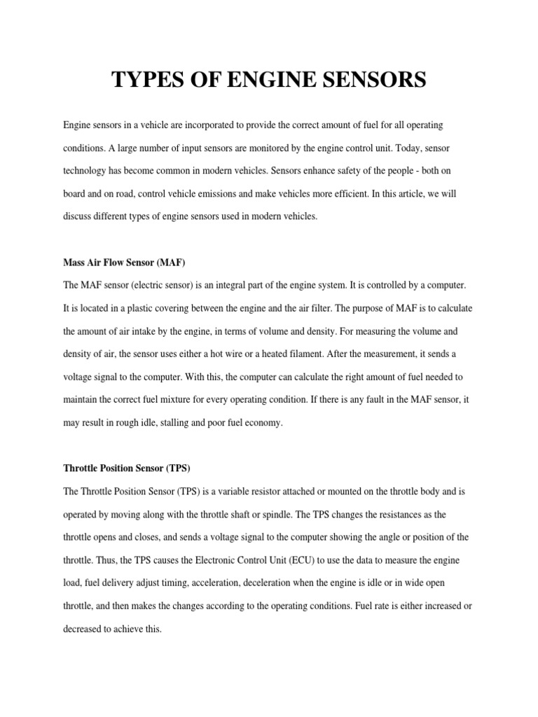 Types of Engine Sensors | PDF | Throttle | Systems Engineering