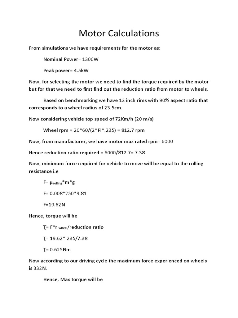 Motor Calculations: Rolling | PDF