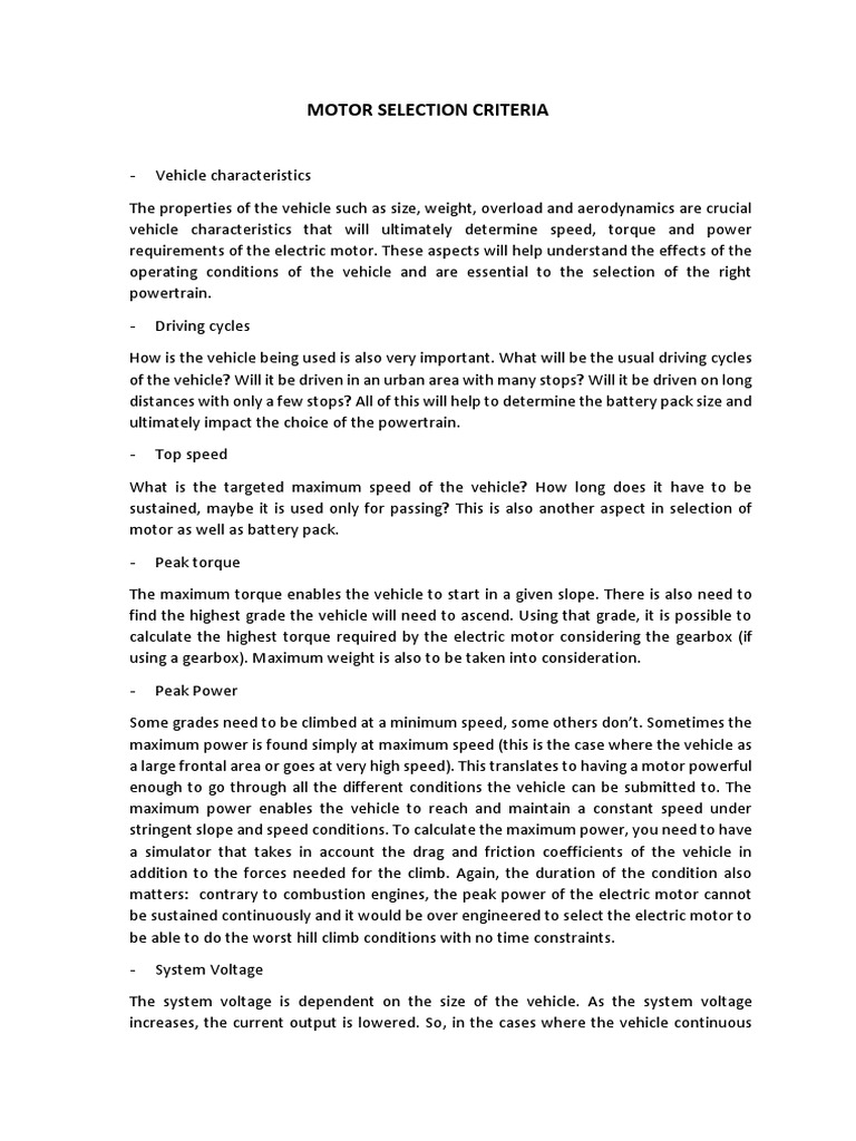 Motor Selection Criteria | PDF | Transmission (Mechanics) | Vehicles