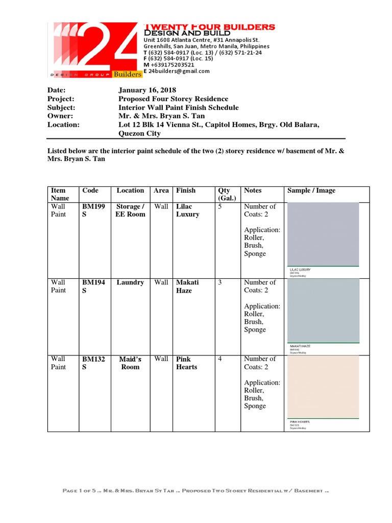 Interior Paint Schedule Capitol Homes | PDF | Houses | Suburbs Of Brisbane