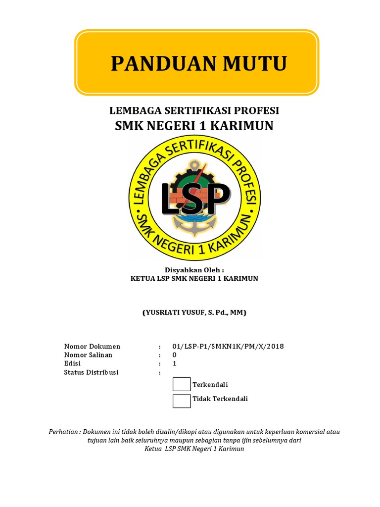 Panduan Mutu LSP-P1 SMKN 1 Karimun.1 | PDF