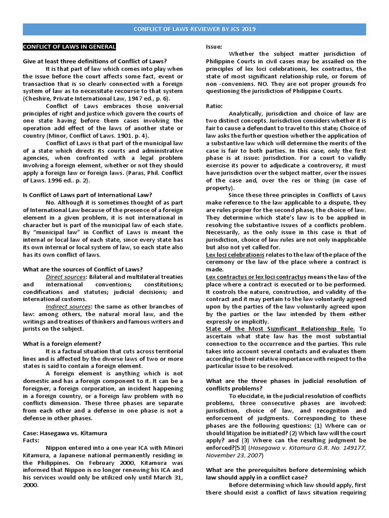 Conflict of Laws in General | PDF | Jurisdiction | Choice Of Law