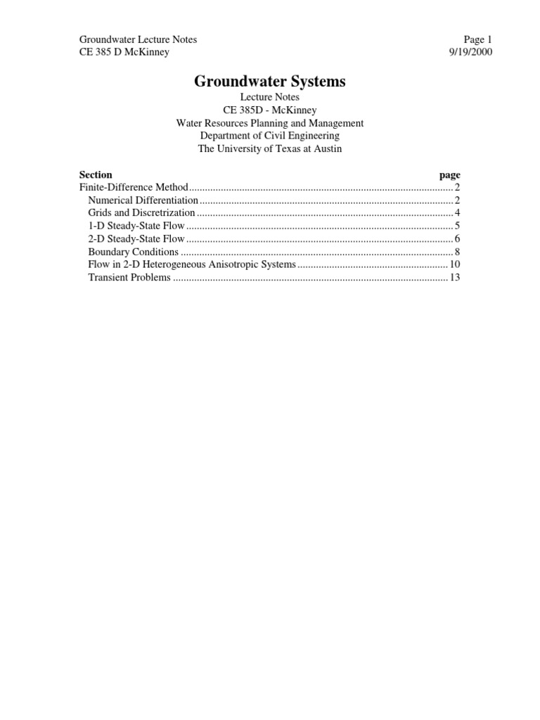 A Detailed Overview of the Finite-Difference Method for Modeling Groundwater Flow Systems | PDF ...