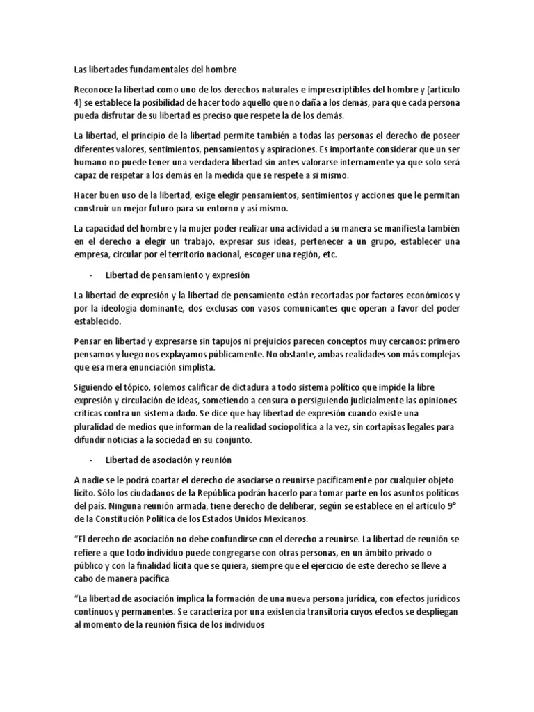 Las Libertades Fundamentales Del Hombre | PDF | Derechos humanos | Libertad