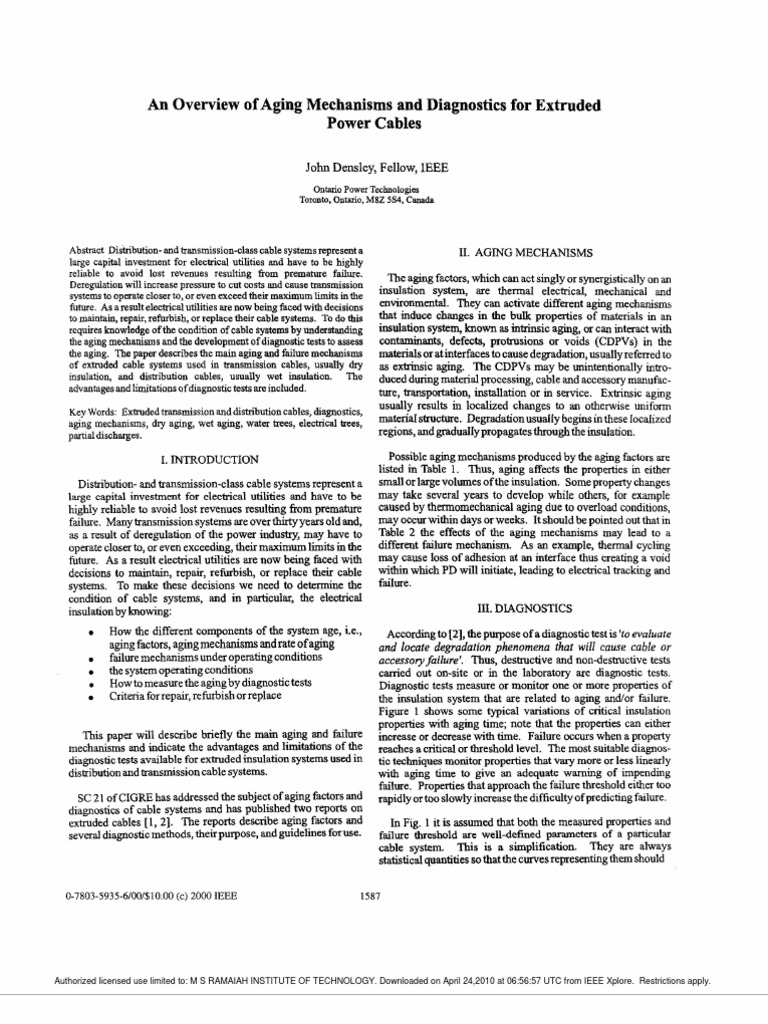 An Overview of Aging Mechanisms and Diagnostics For Extruded Power ...
