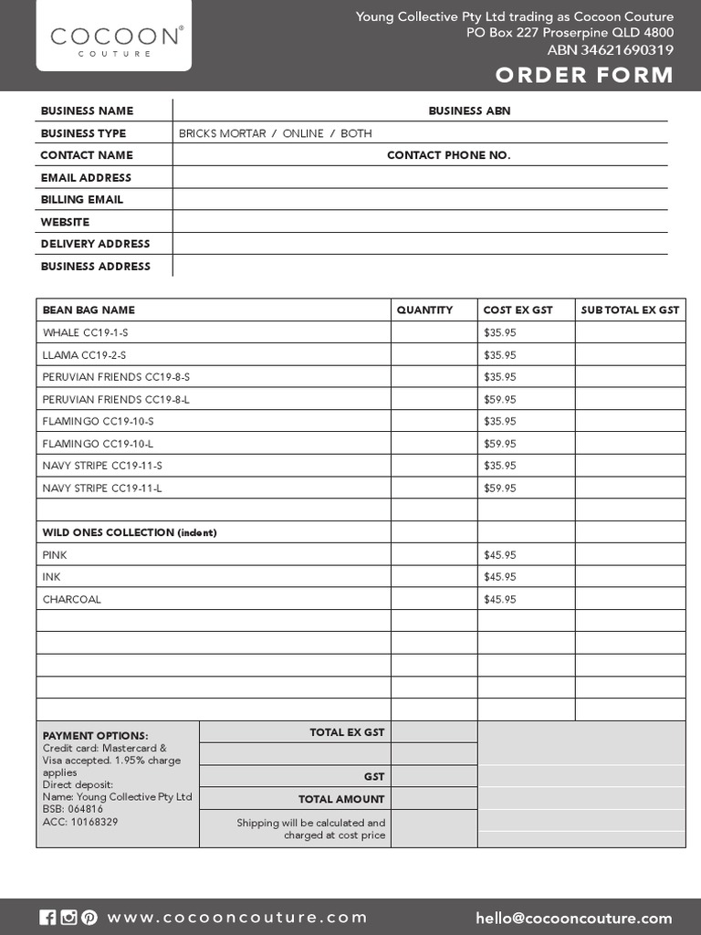 Business Bean Bag Order Form | PDF | Retail Financial Services ...