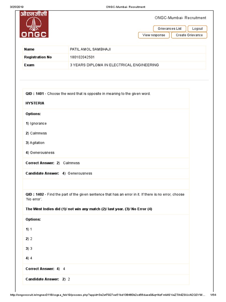 Ongc Response Sheet | PDF | Electric Motor | Transformer