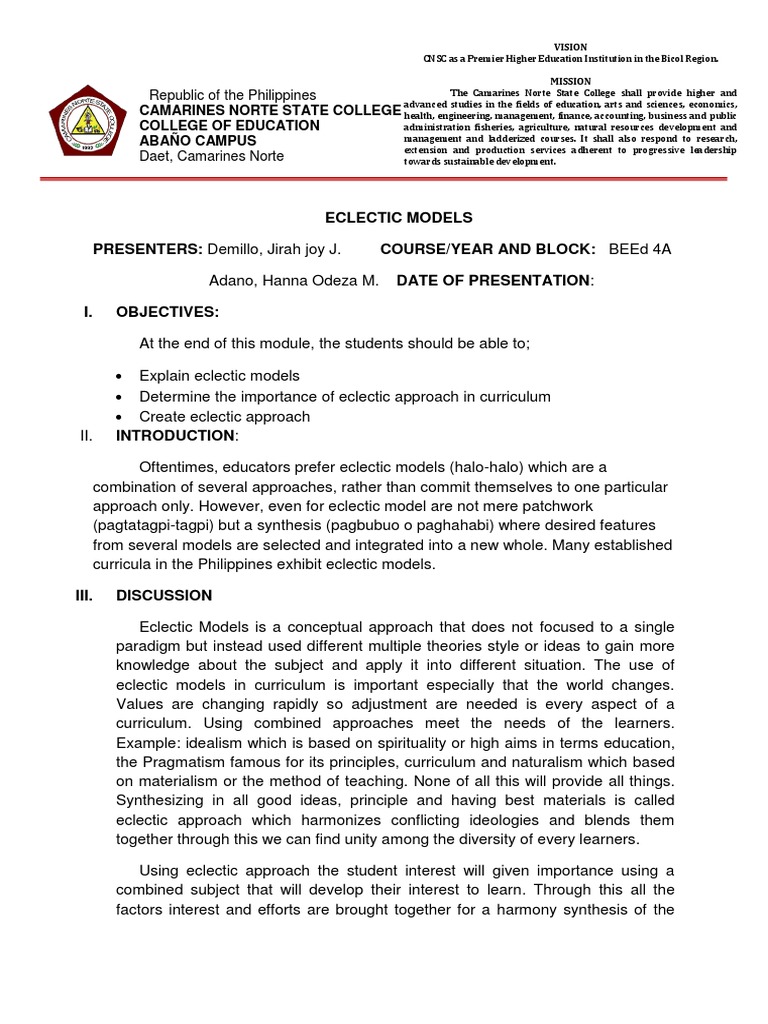 ECLECTIC MODELS Jirah | PDF | Curriculum | Learning