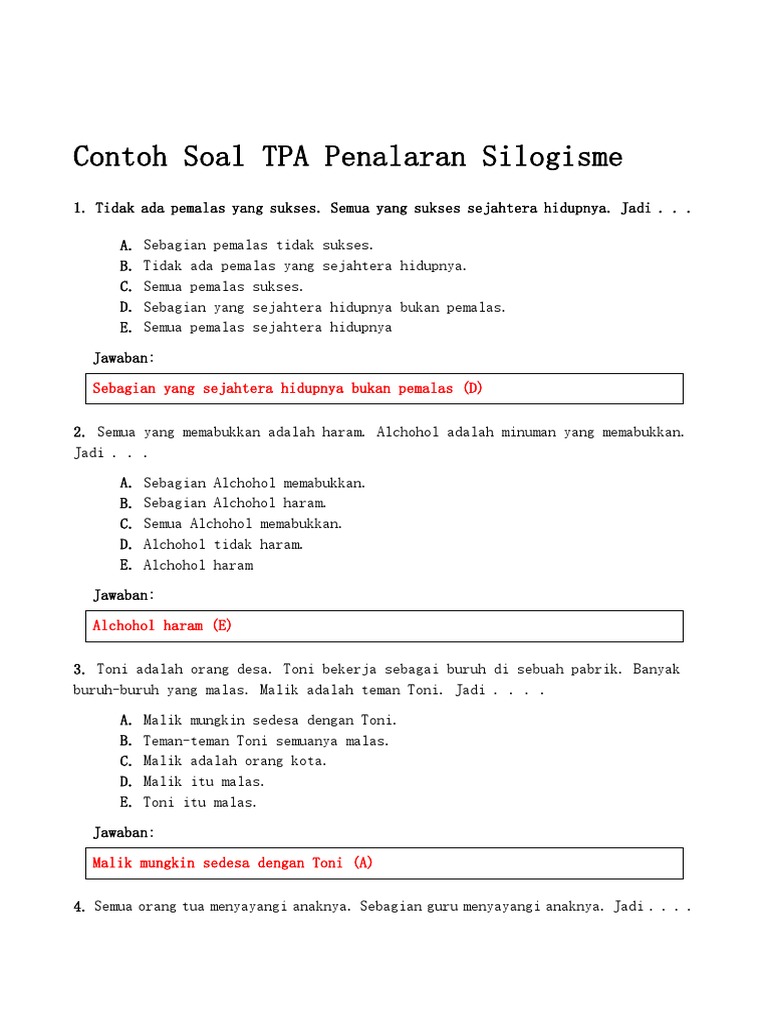 Contoh Soal TPA Penalaran Silogisme | PDF | Seni & Disiplin Bahasa