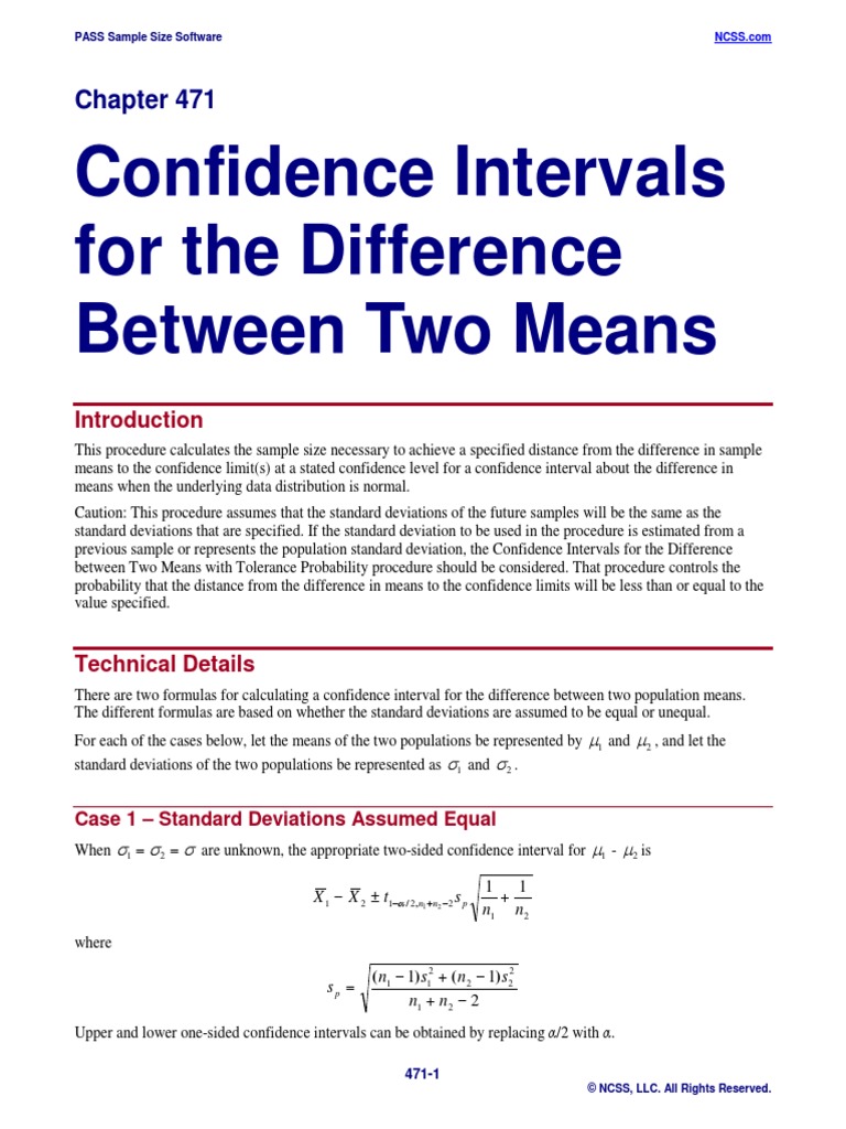 Confidence Intervals For The Difference Between Two Means: Case 1 ...