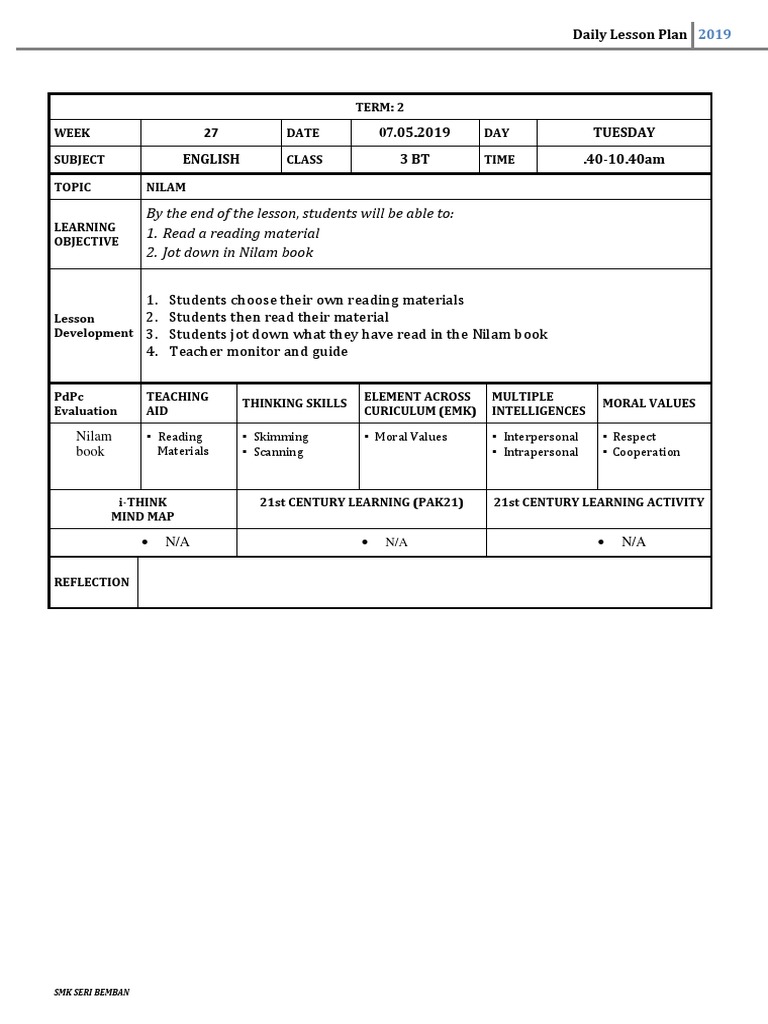 Lesson Plan Form Nilam | Download Free PDF | Lesson Plan | Epistemology