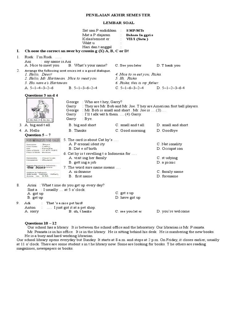 02 Soal Bhs Inggris Kls 7 | PDF