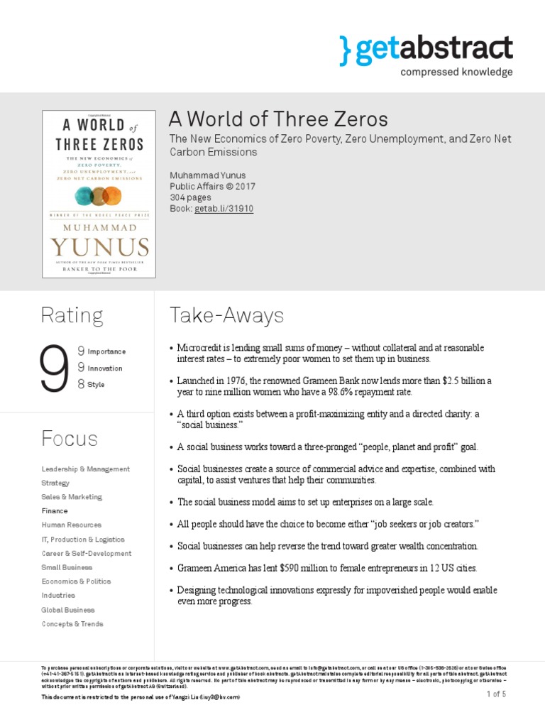 A World of Three Zeros | PDF | Microcredit | Grameen Bank