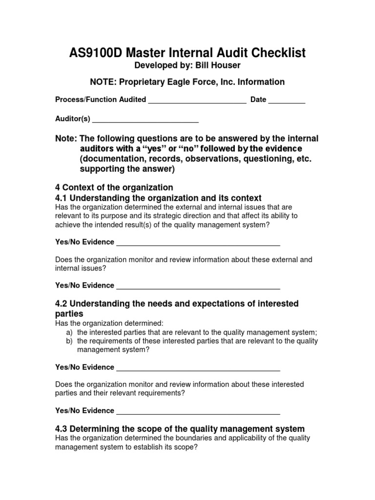 AS9100D Internal Audit Tool | PDF | Quality Management | Quality ...