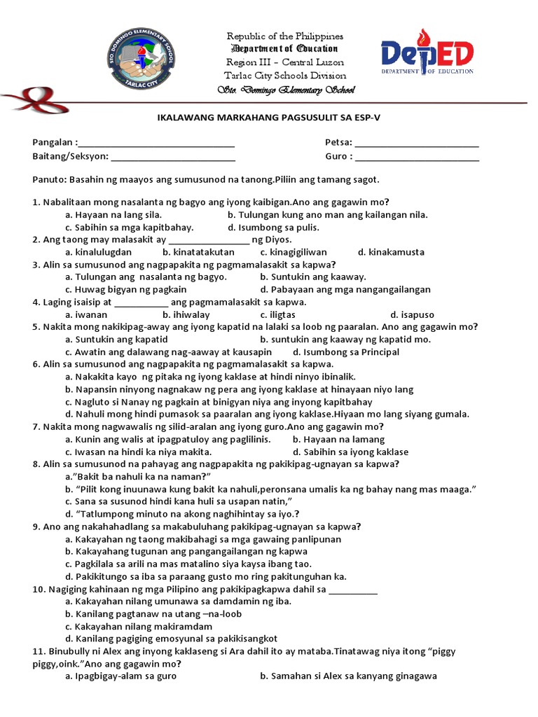 PT - Esp 5 - Q2 With Tos | PDF