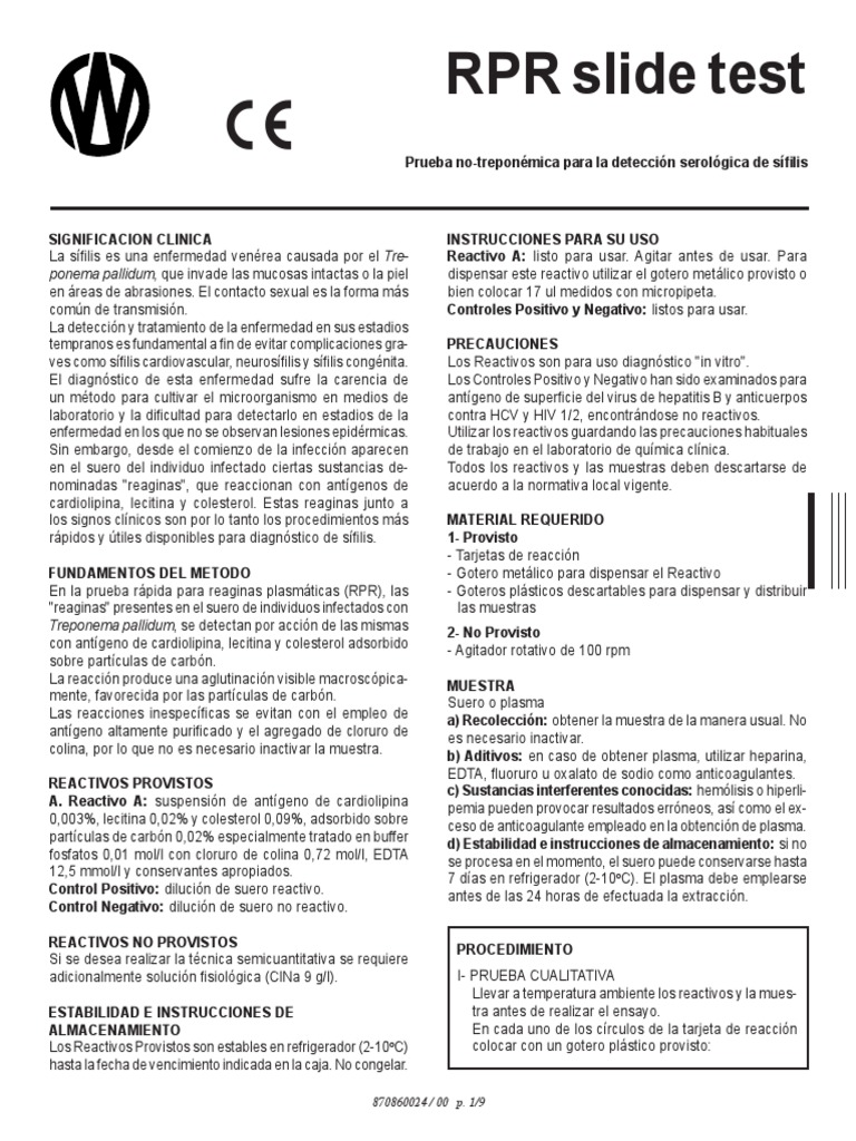 RPR Slide Test SP | PDF | Infección | Especialidades Medicas