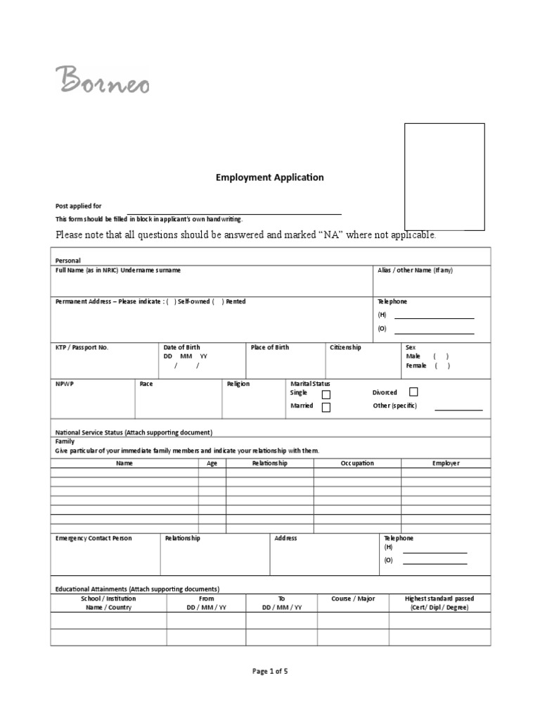 Please Note That All Questions Should Be Answered and Marked "NA" Where ...