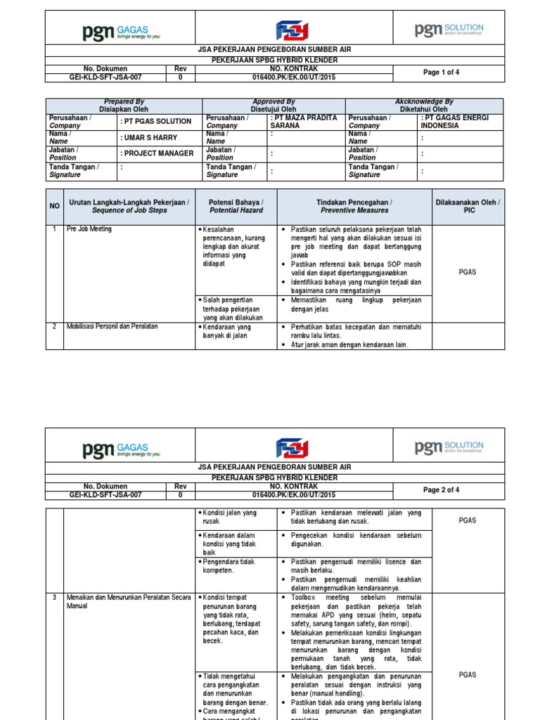 Jsa Pekerjaan Pengeboran Rev. 0 | PDF
