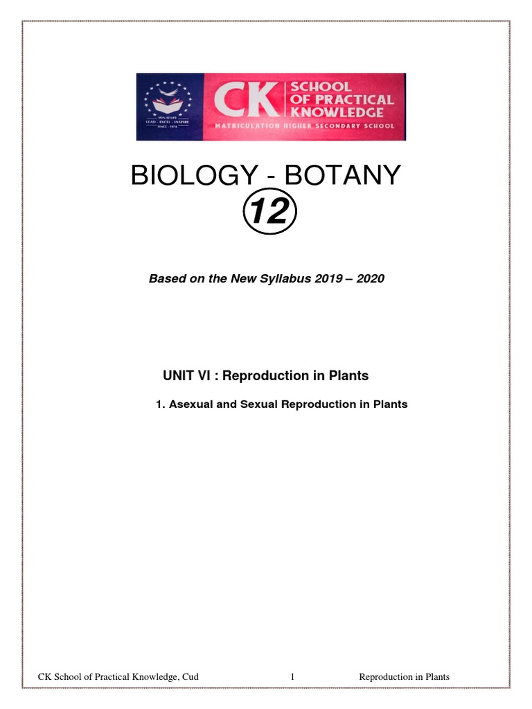 XII - Bio-Botany Chapter 1 Final | PDF | Pollination | Reproduction