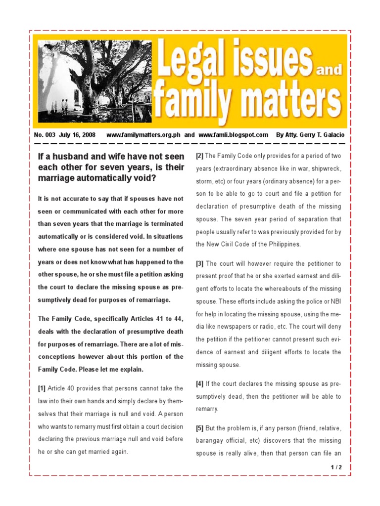 Legal Issues and Family Matters Number 003 July 16 2008 PDF | PDF ...