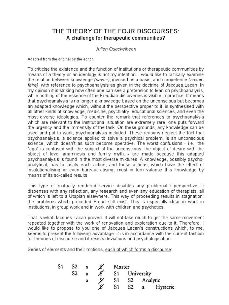 The Theory of The Four Discourses - Julien Quackelbeen | PDF ...