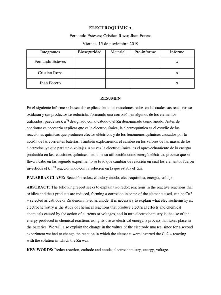 Informe Electro Química | PDF | Electrodo | Redox