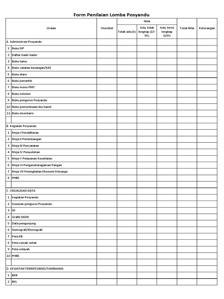 Form Penilaian Lomba Posyandu | PDF