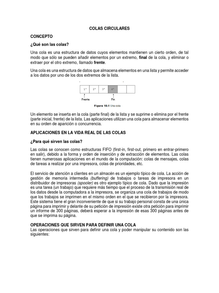 Estructura y Aplicaciones de Colas Circulares | PDF | Cola (tipo de ...