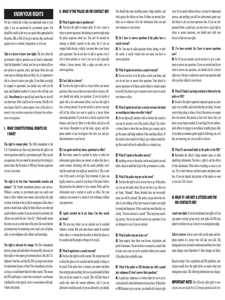 (Ebook - PDF) Law - Know Your Rights (ACLU Rights Primer) PDF | PDF ...