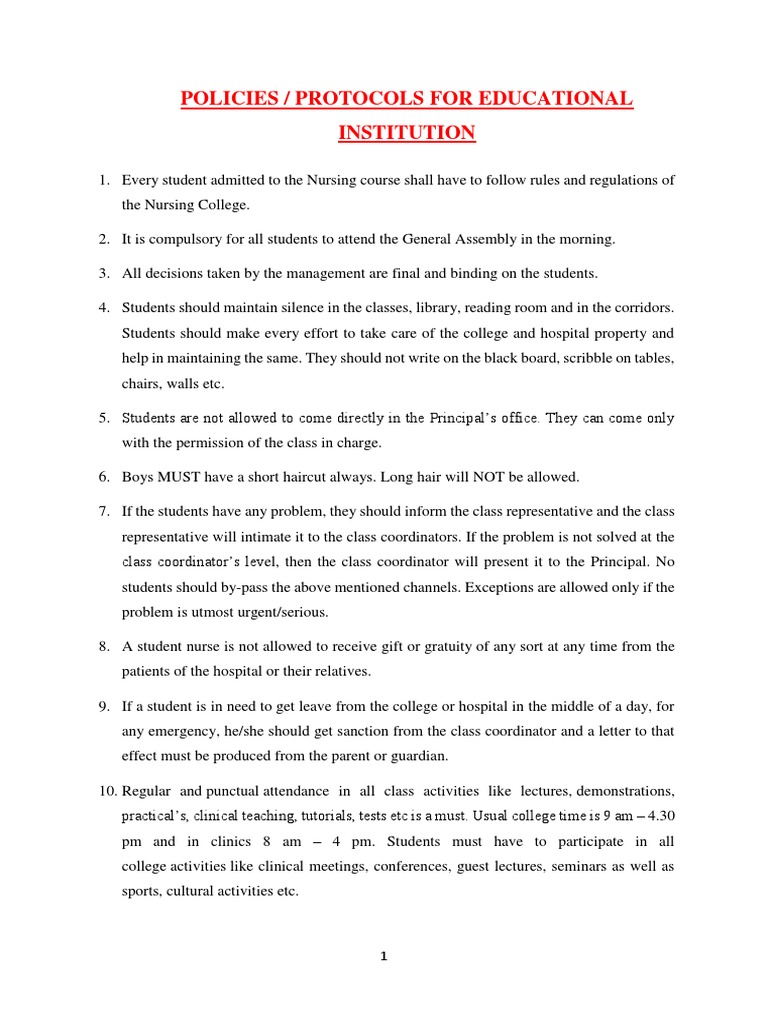 Nursing College Policies | PDF | Nursing | Hospital