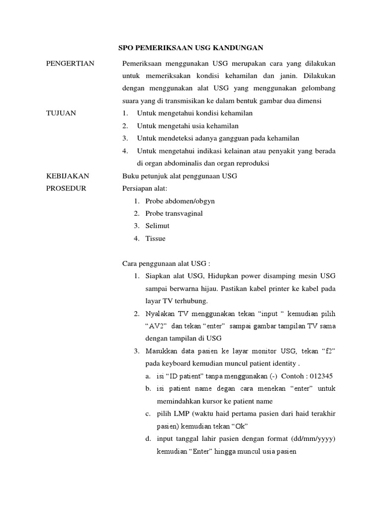 SOP Penggunaan USG | PDF