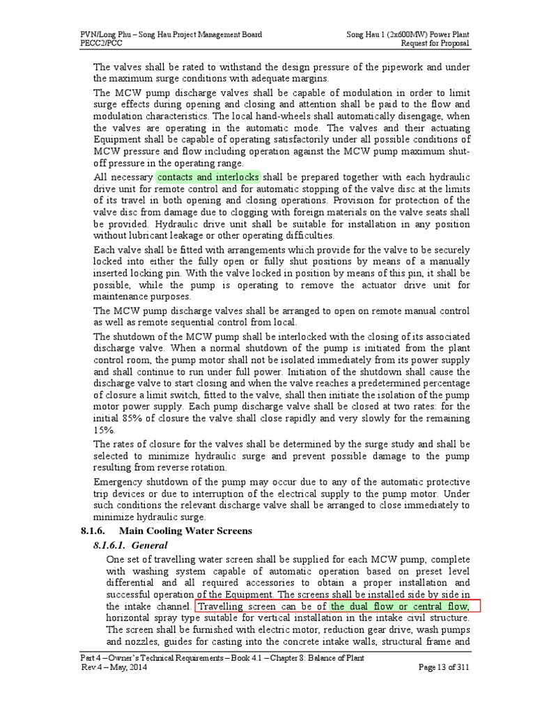 SH1 RFP - P4 OTR - Ch8 Balance of Plant - p13-16 | Download Free PDF | Valve | Pump