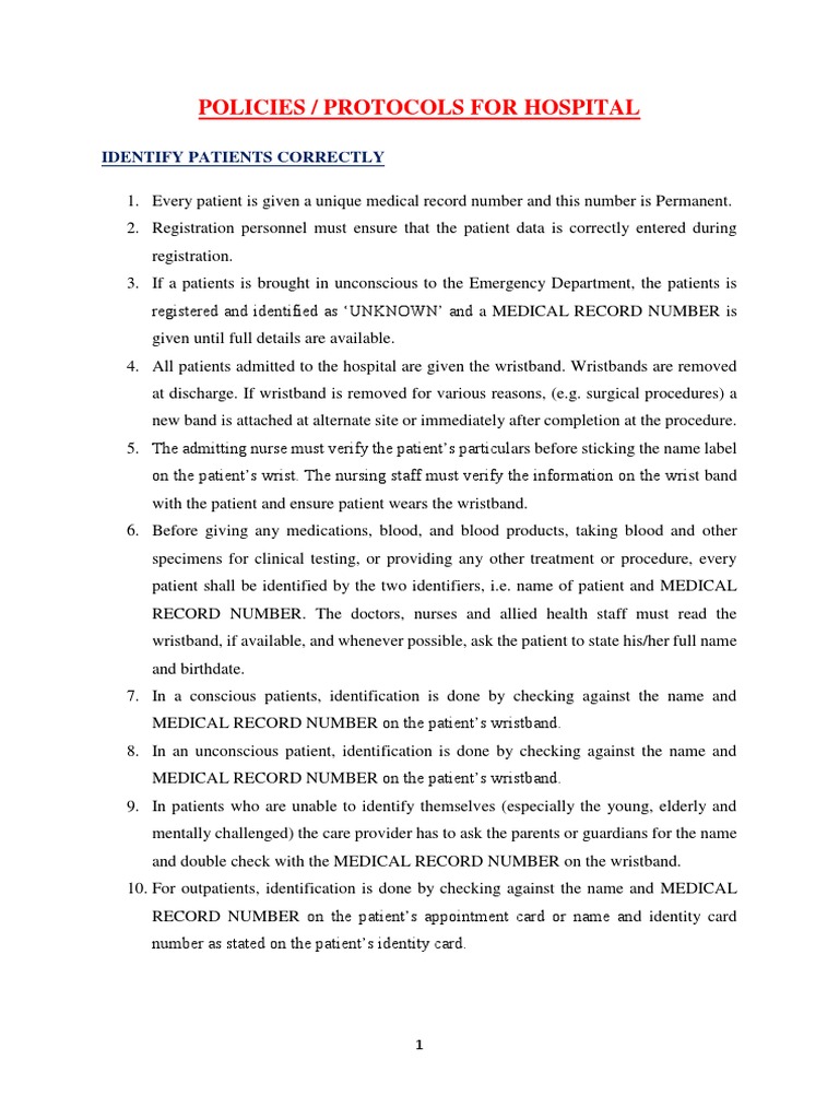 Protocol Hospital Nurse | PDF | Patient | Medical Record