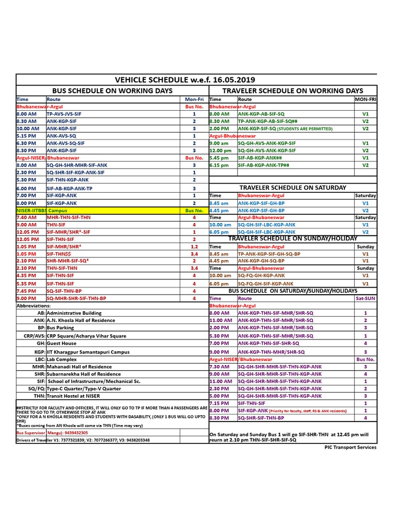 VEHICLE SCHEDULE W.E.F. 16.05.2019: Bus Schedule On Working Days ...