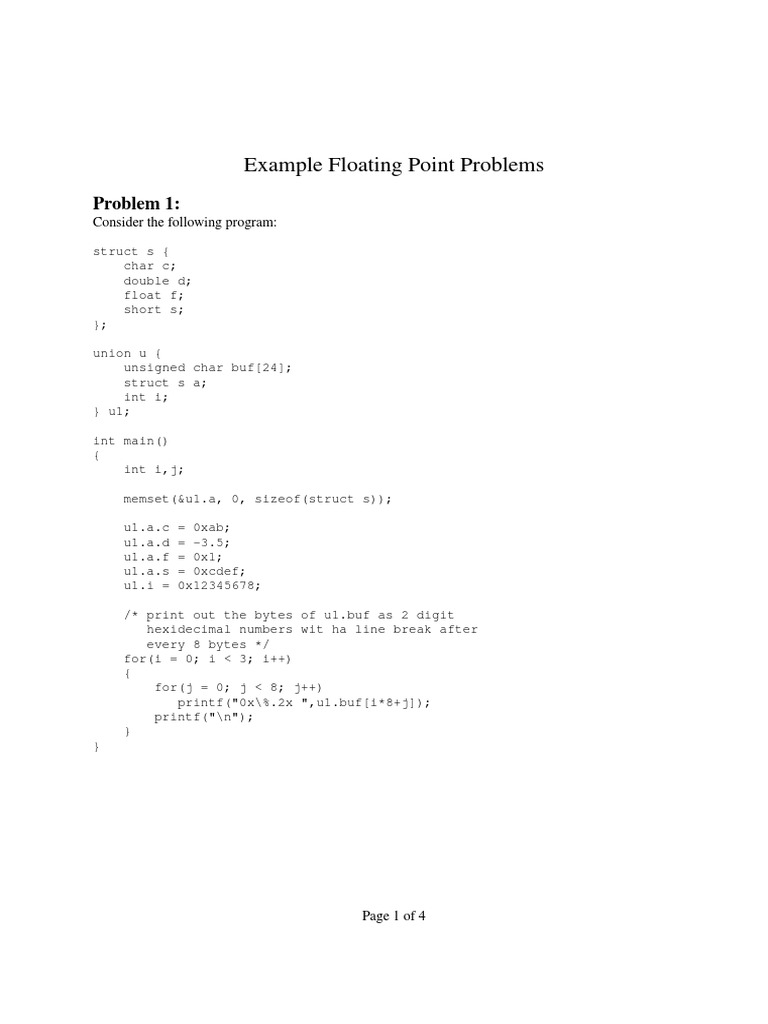 Example Floating Point Problems: Problem 1 | PDF | Theoretical Computer Science | Arithmetic