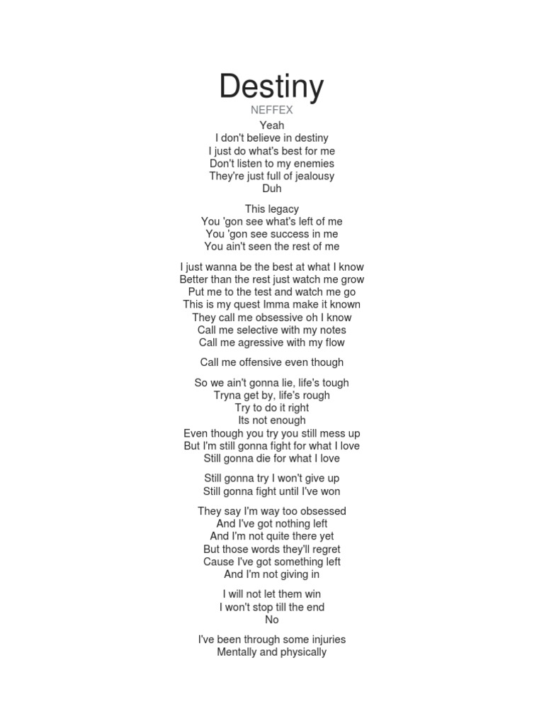 Destiny Neffex Lyrics | PDF