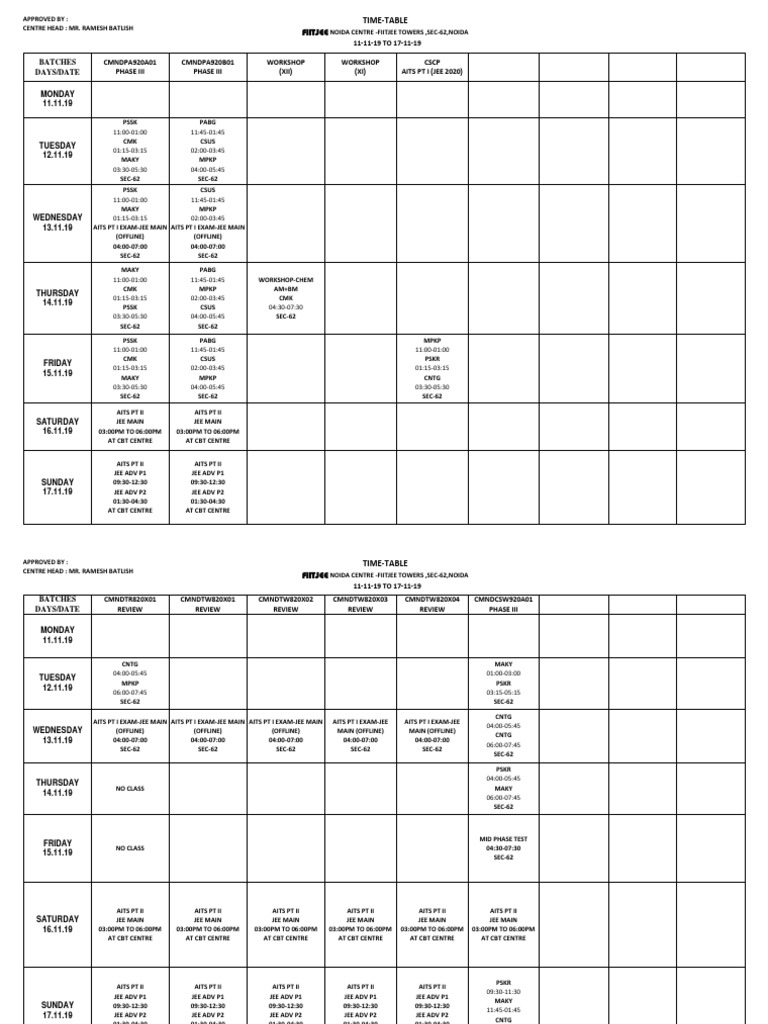 FIITJEE Noida Timetable 11-17 Nov | PDF | Economy Of India | Delhi